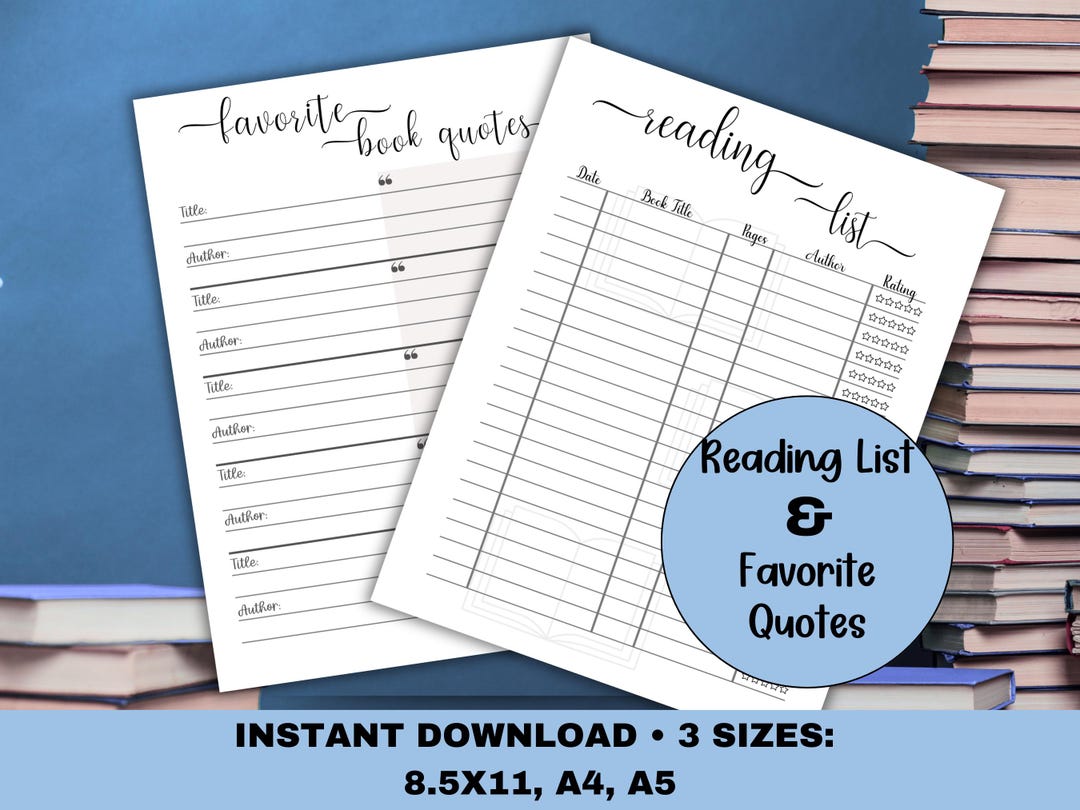 Reading Tracker & Favorite Book Quotes, Black and White Minimalist ...