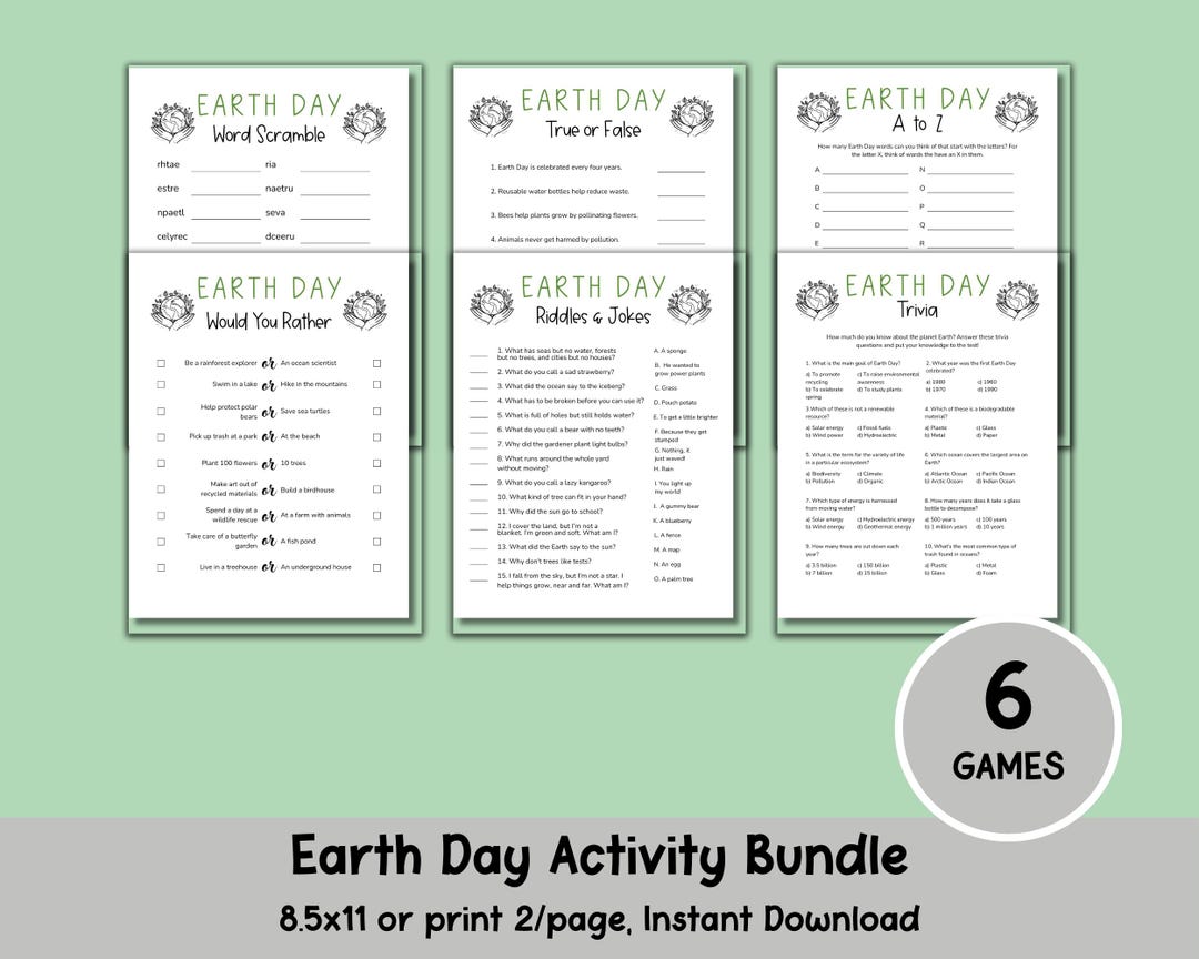 Earth Day Activity Bundle, Earth Day Printable Games for Kids ...