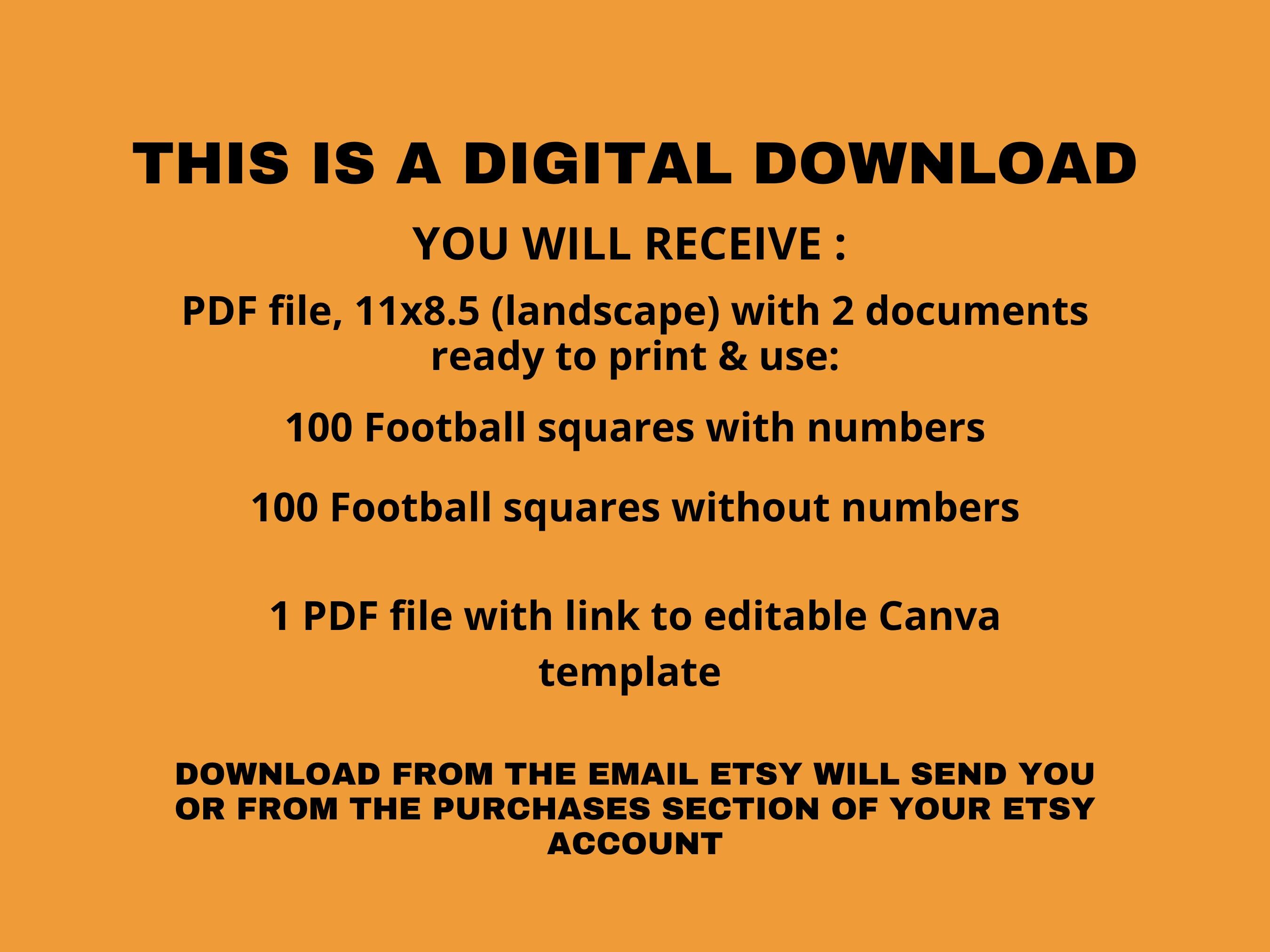 Thanksgiving Football Squares, Edit in Canva, Office Football Pool ...