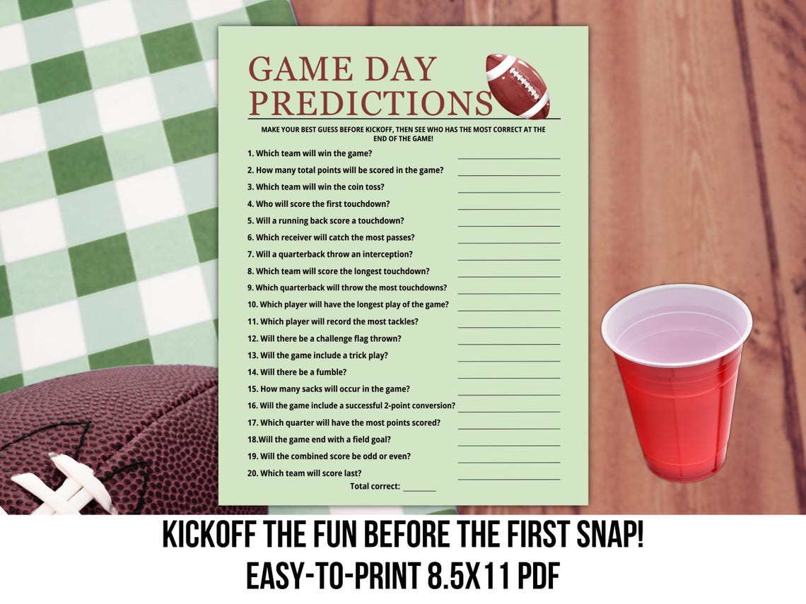 Game Day Predictions Printable, Football Party Game, Big Bowl Party ...
