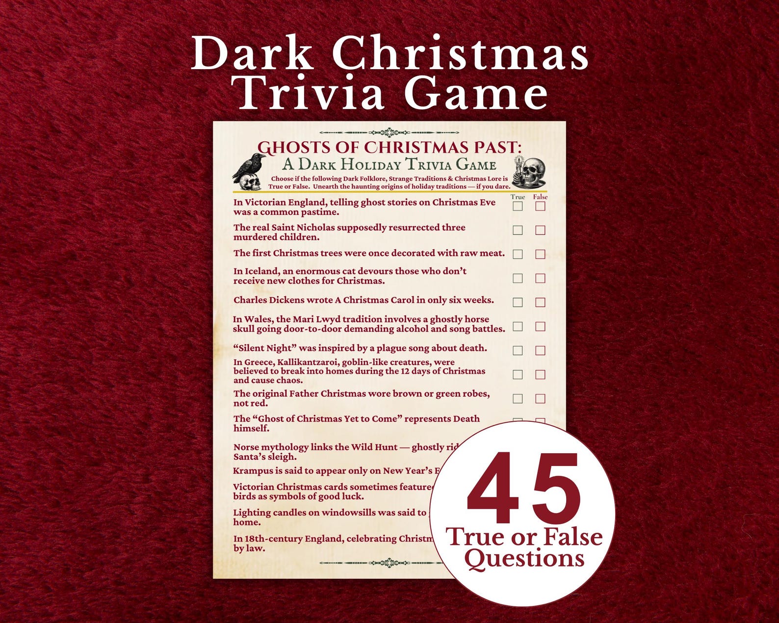 Christmas Trivia Game, True or False, Weird Traditions, Gothmas, Dark ...