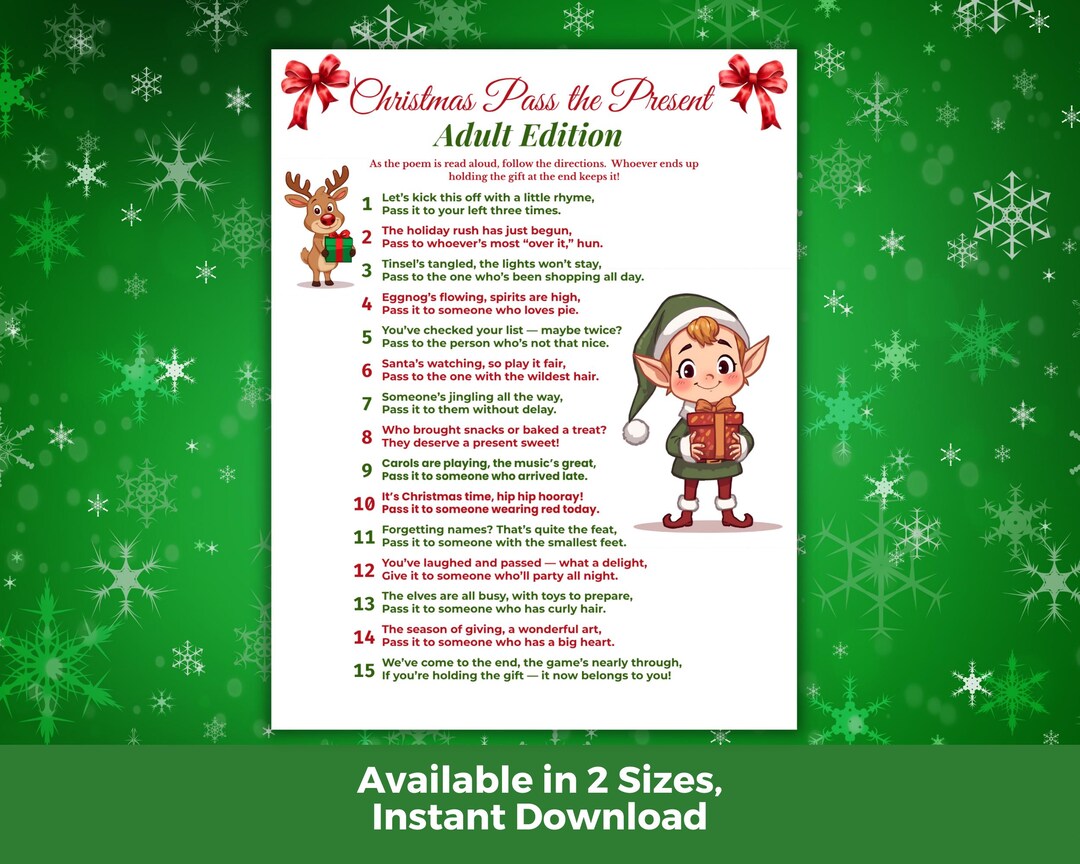 Pass the Gift Game Christmas, Gift Exchange Game for Adults, Holiday ...