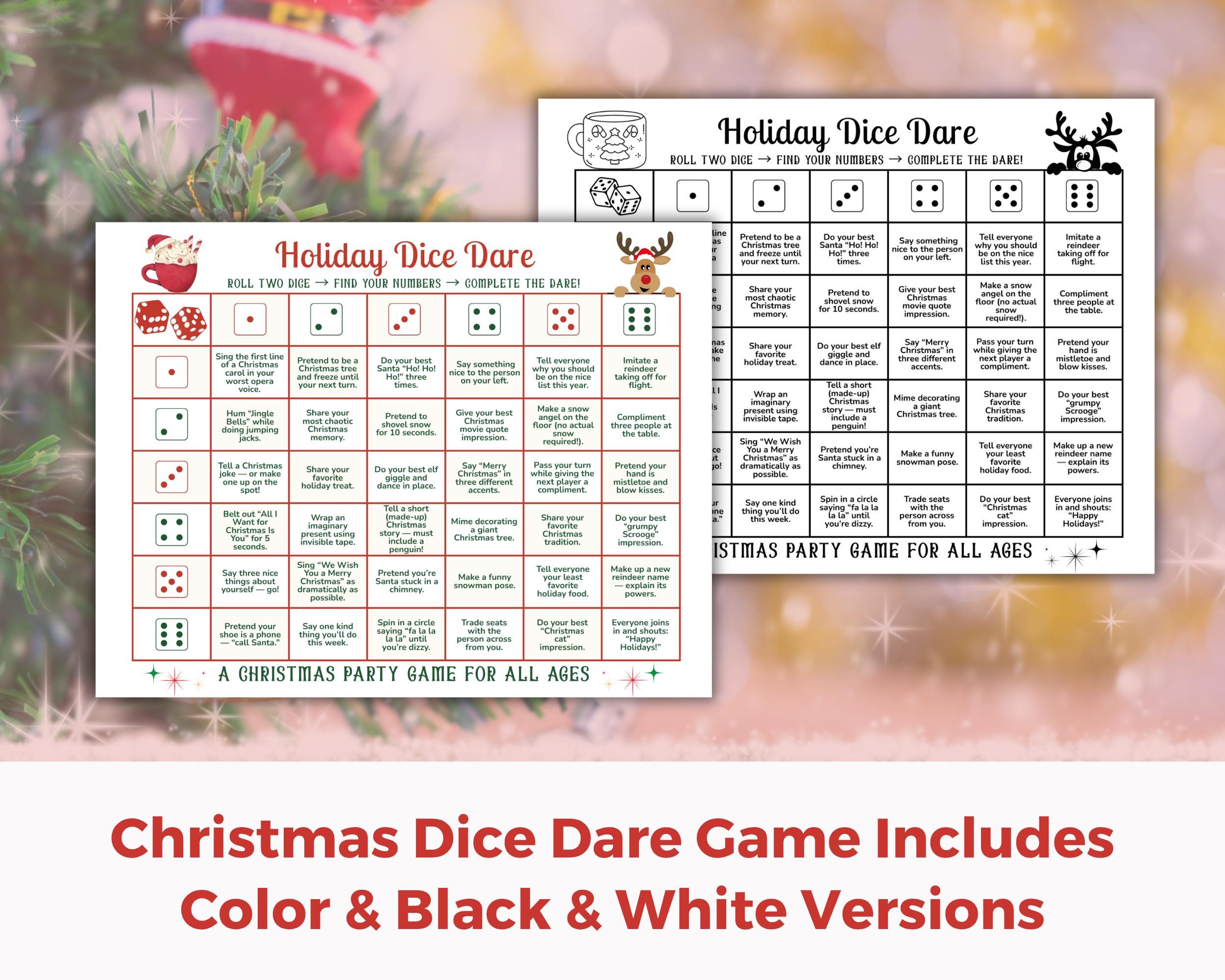 Christmas Dice Game, Holiday Dice Dare Game, Funny Christmas Party ...