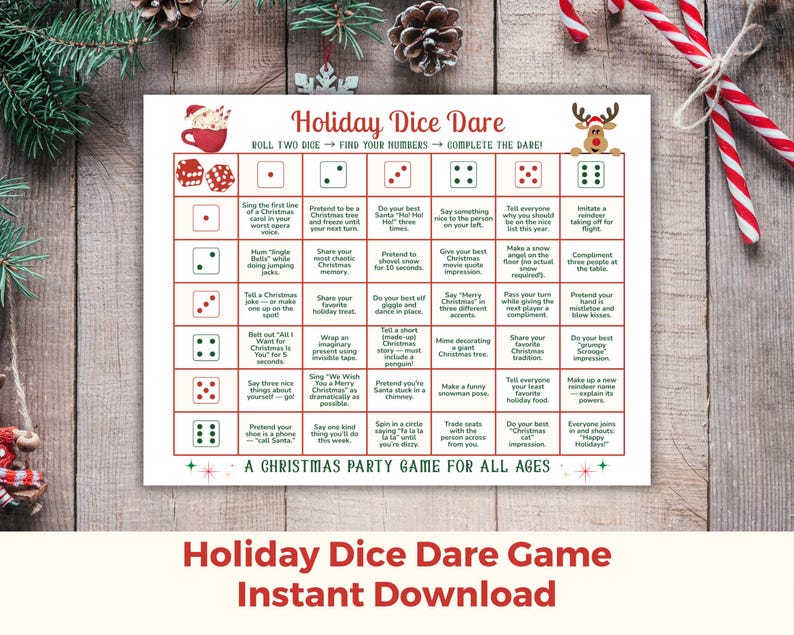 Christmas Dice Game, Holiday Dice Dare Game, Funny Christmas Party ...