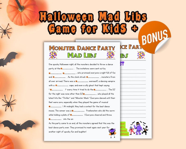 Halloween Mad Libs-monster Dance Party Printable, Kids Halloween ...