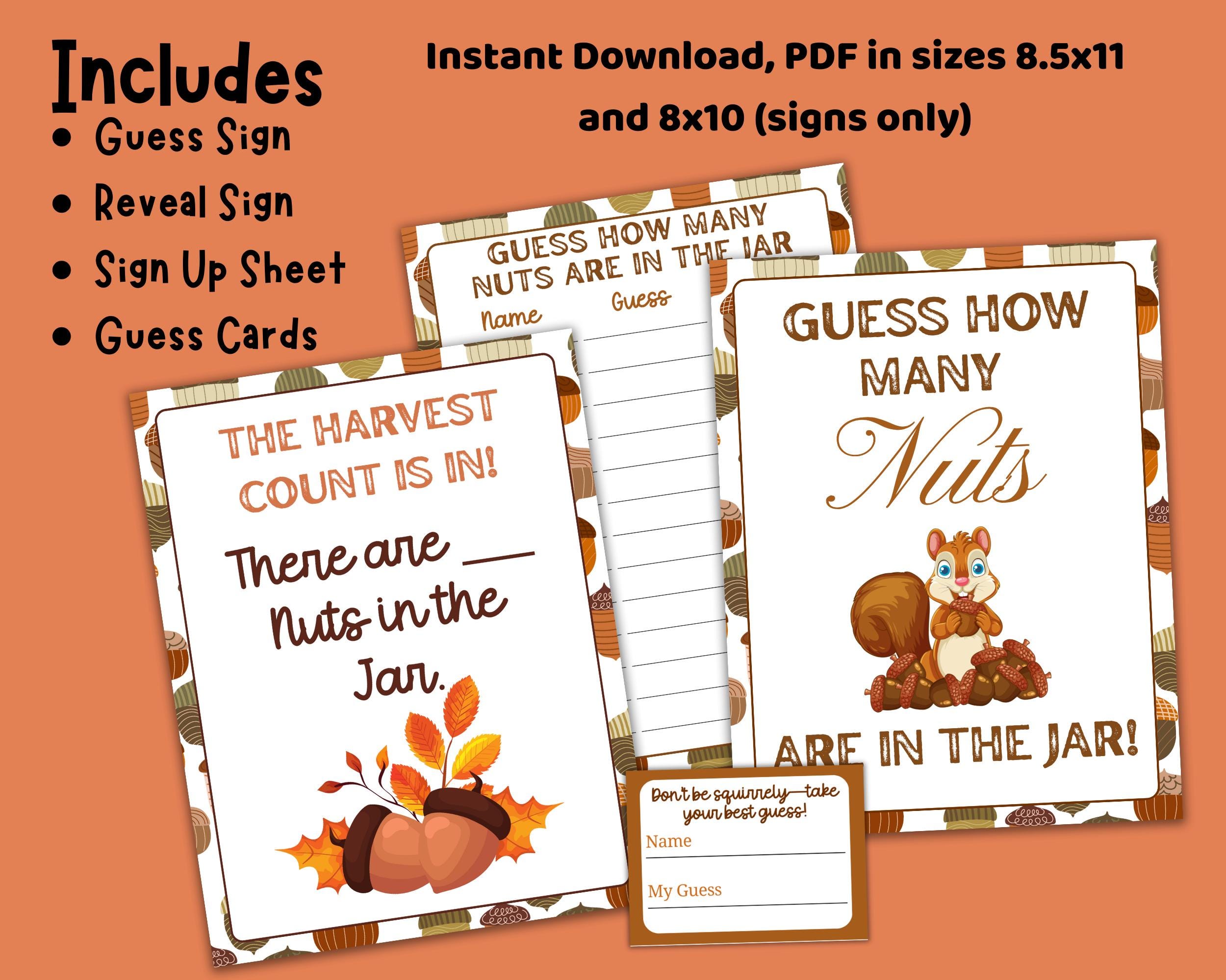 Guess How Many Nuts Game, Thanksgiving Party Game Printable, Fall ...
