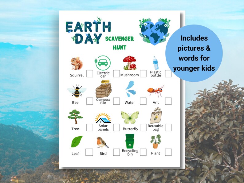 Earth Day Scavenger Hunt for Kids, Educational Outdoor Activity, Both ...