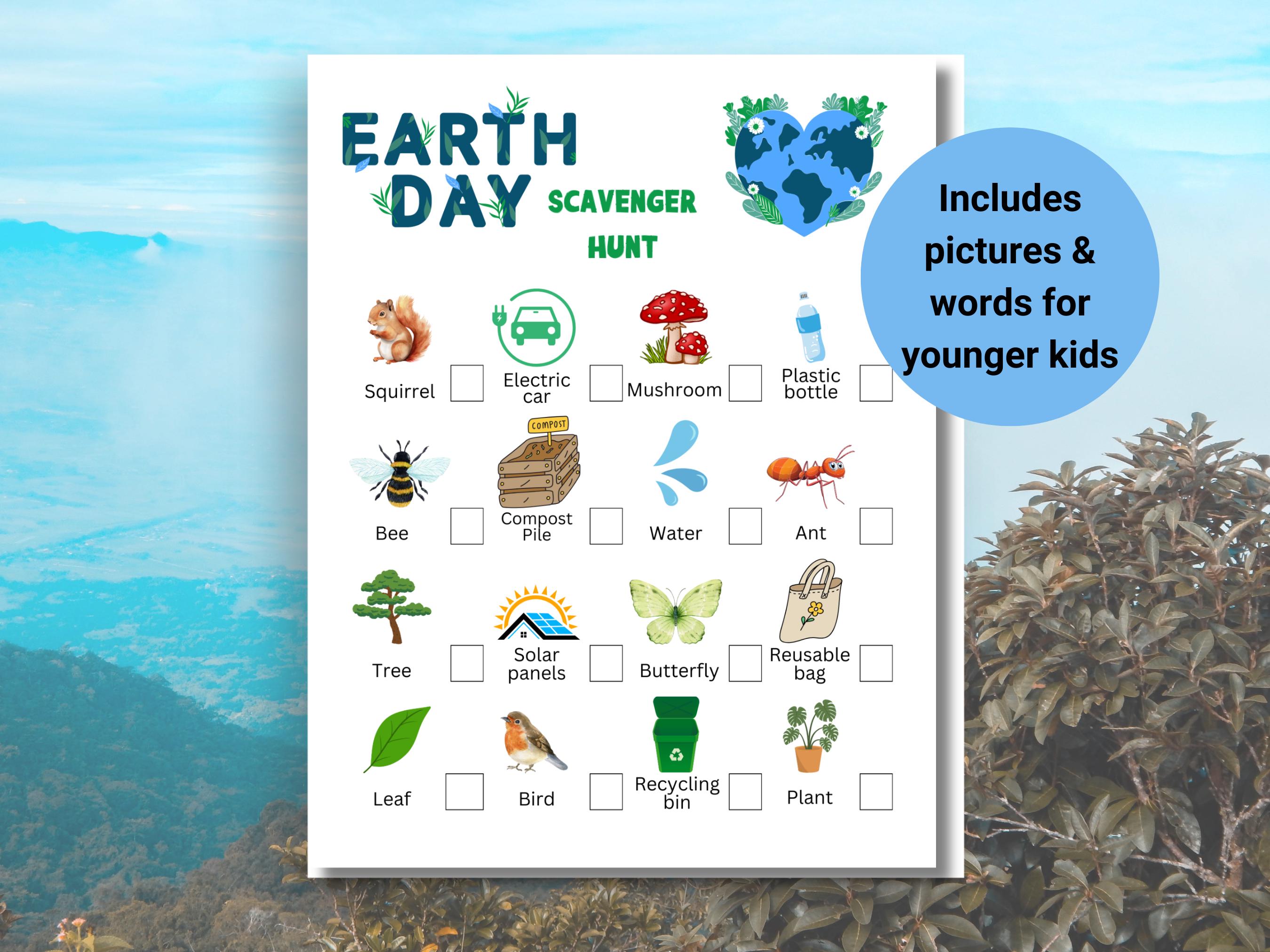 Earth Day Scavenger Hunt for Kids, Educational Outdoor Activity, Both ...