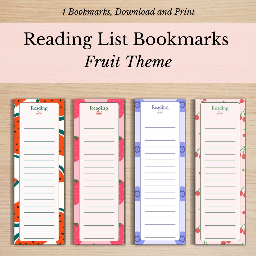 Fruit-themed, Reading List Bookmarks, Cherry and Strawberry Bookmarks ...