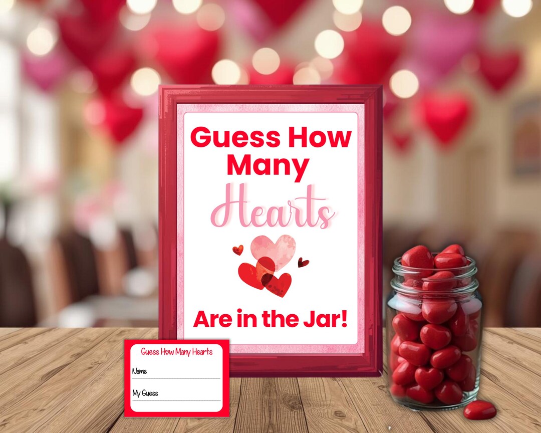 Guess How Many Hearts Game, Valentine’s Day Party Printable, Classroom ...