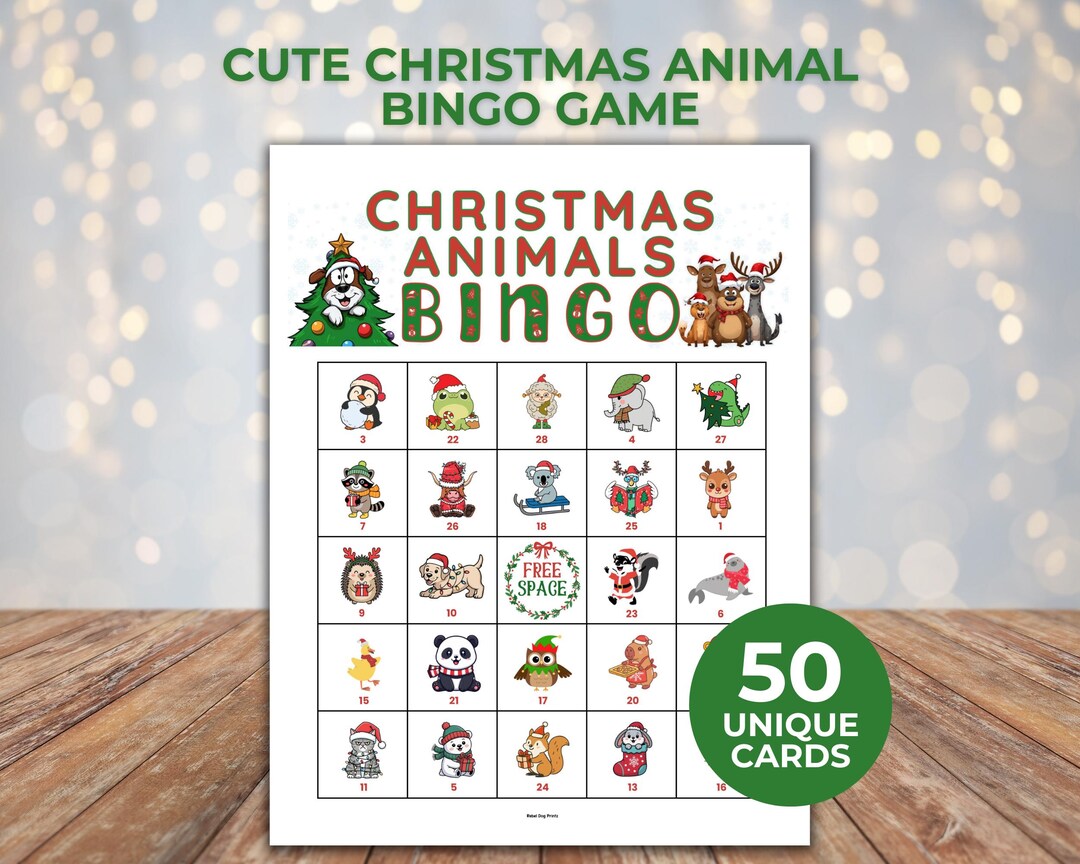 Christmas Bingo, Christmas Party Activities for Kids, Animal Holiday ...