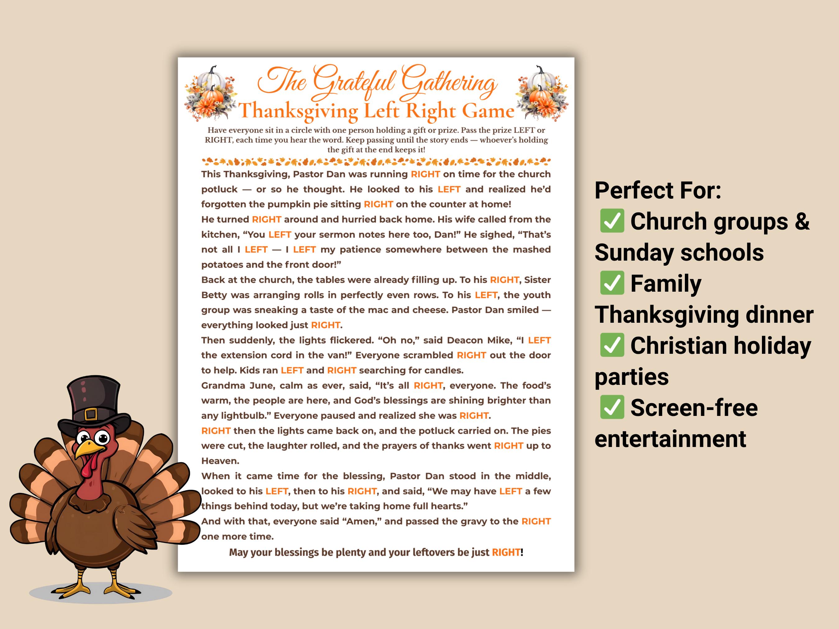 Thanksgiving Left Right Game, Fall Party Printable, Thanksgiving Church ...