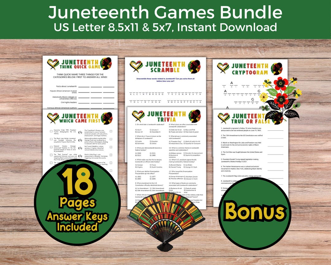 Juneteenth Games Bundle, Printable Trivia, Puzzles, Coloring Page ...
