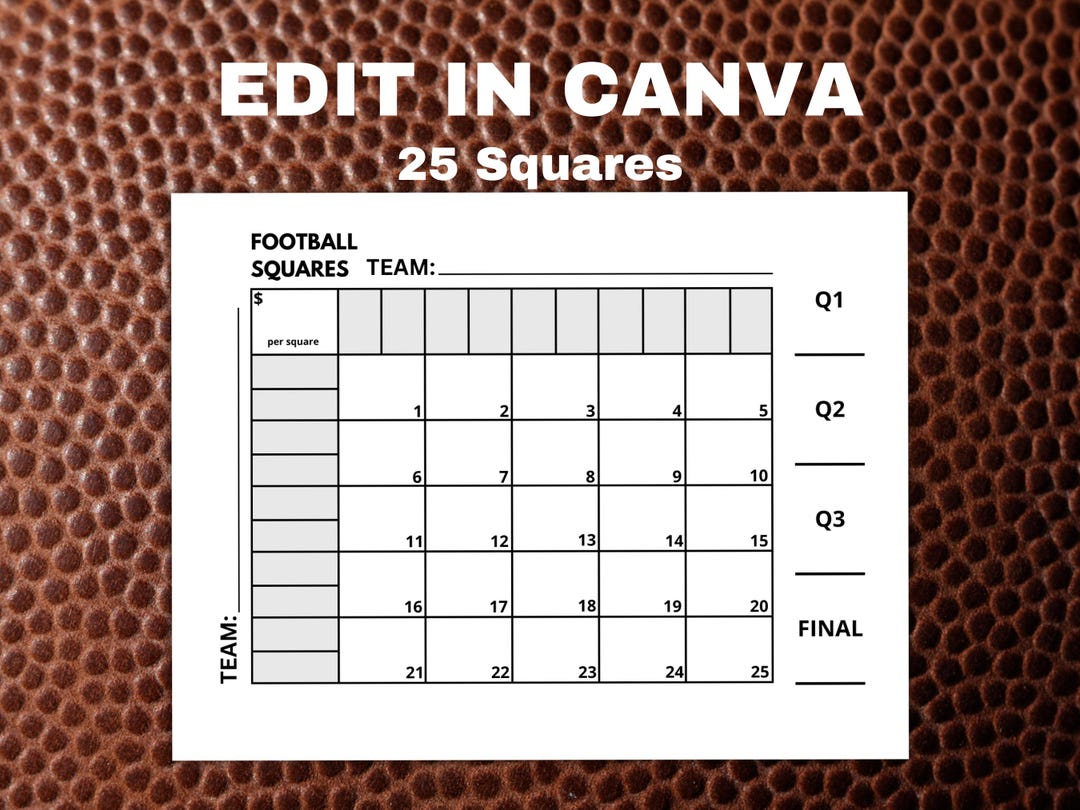 25 Editable Football Squares, Square Grid, Gameday Betting Board ...