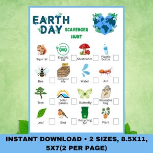 Earth Day Scavenger Hunt for Kids, Educational Outdoor Activity, Both ...