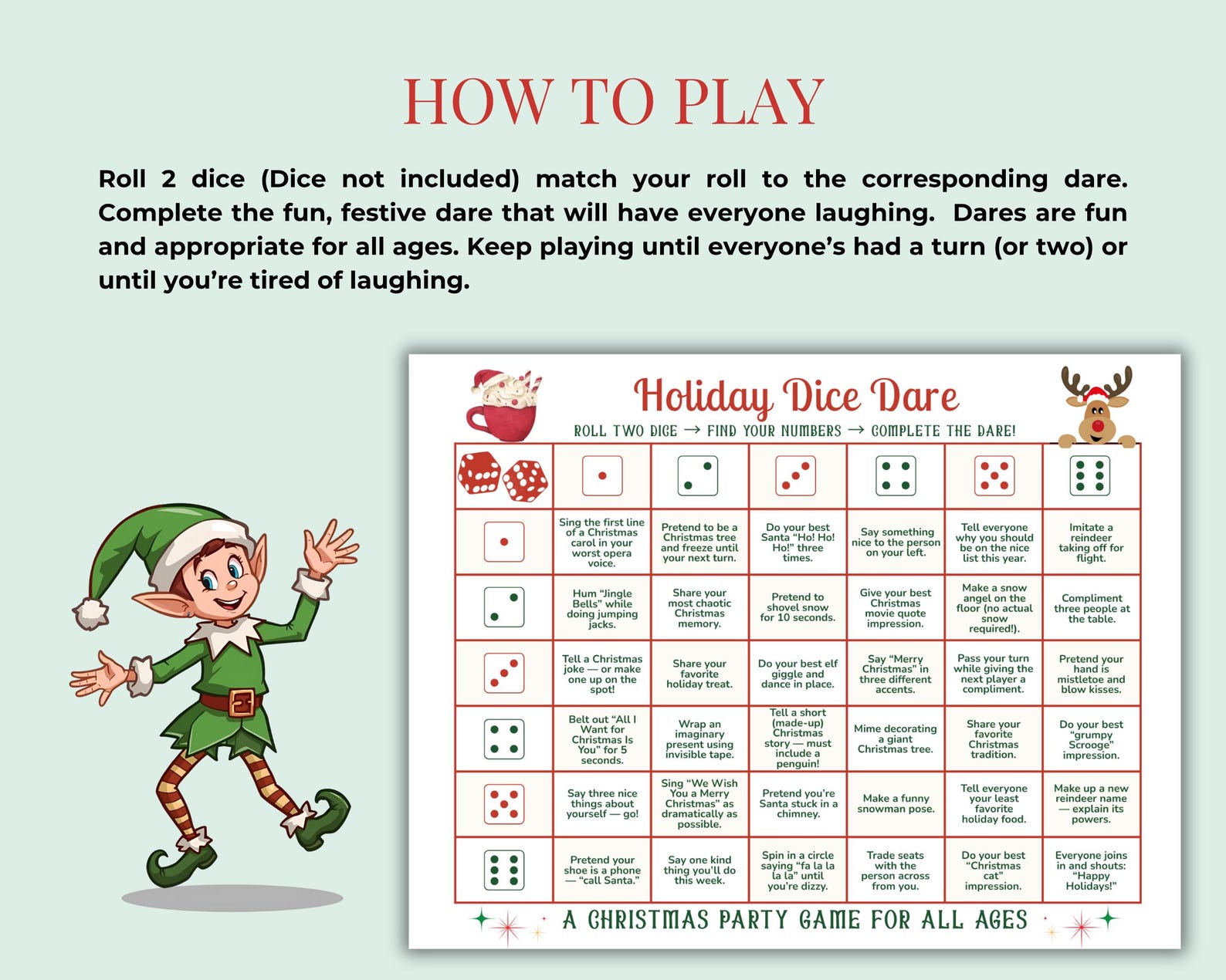 Christmas Dice Game, Holiday Dice Dare Game, Funny Christmas Party ...