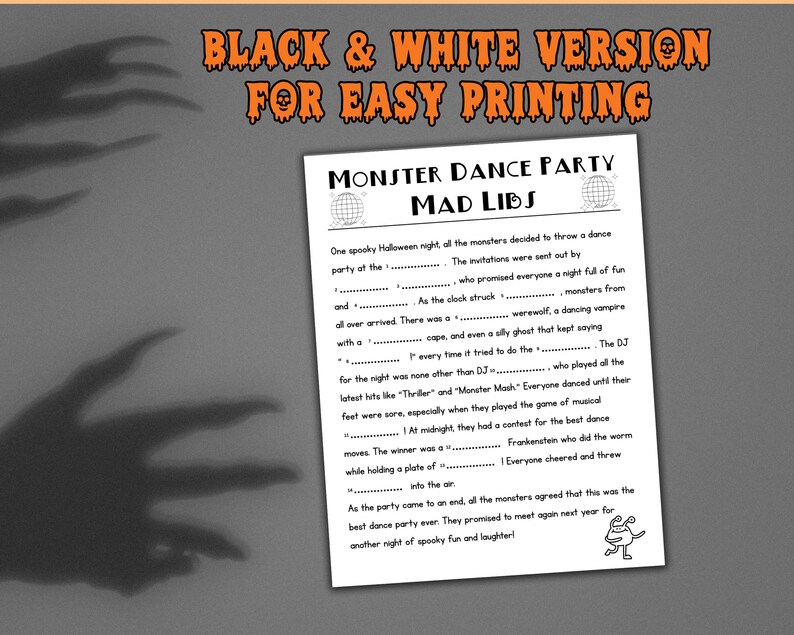 Halloween Mad Libs-monster Dance Party Printable, Kids Halloween ...