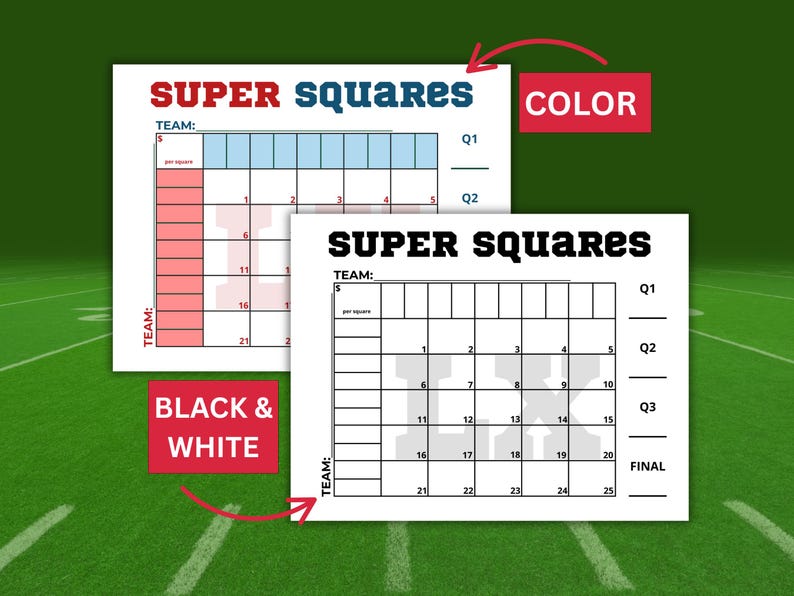 25 Super Football Bowl Squares, Printable Big Game Squares, Sports ...