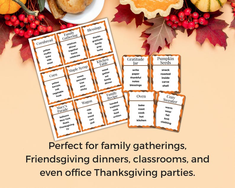 Thanksgiving Forbidden Words, Family Party Game, Friendsgiving Activity ...