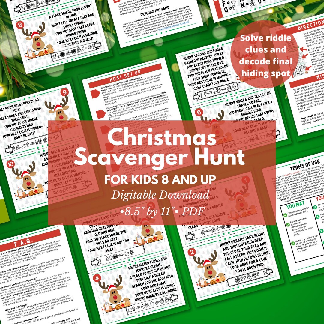 Christmas Scavenger Hunt for Kids, Printable Kids Game, Indoor Treasure ...