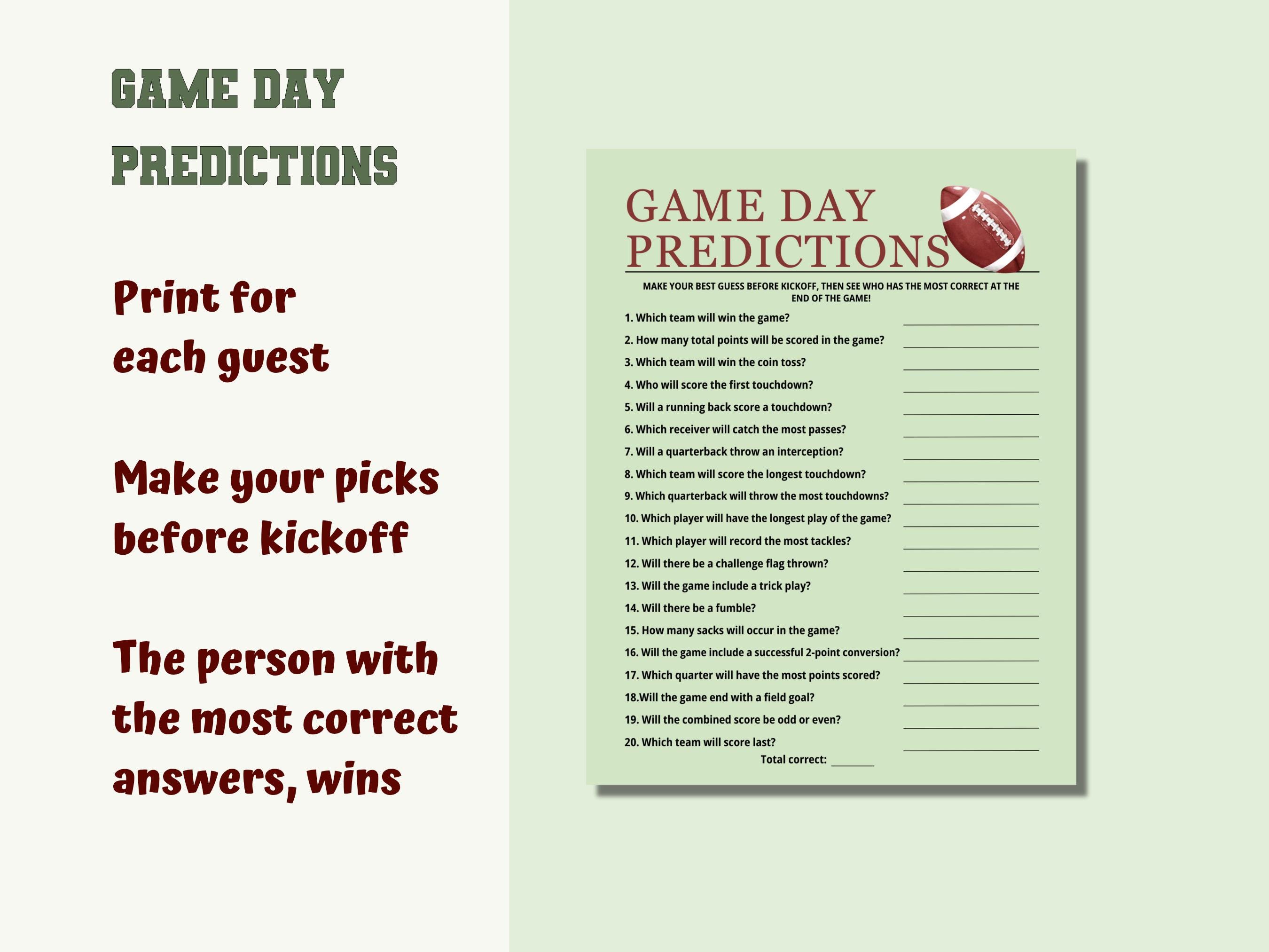 Game Day Predictions Printable, Football Party Game, Big Bowl Party ...