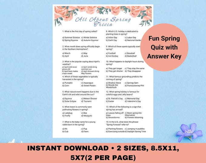 Spring GARDEN TRIVIA Game: Printable Party Activity (PDF) - Etsy Canada