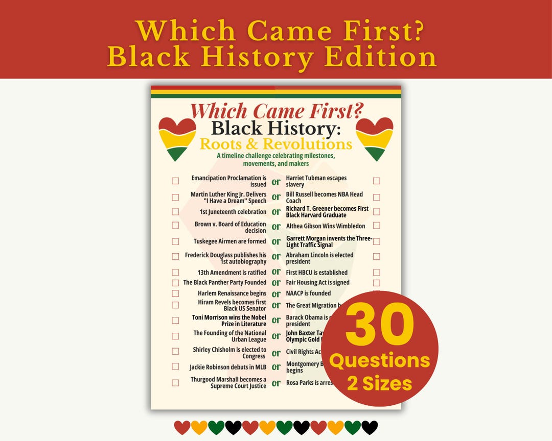 Black History Which Came First Game, Printable History Timeline Trivia ...