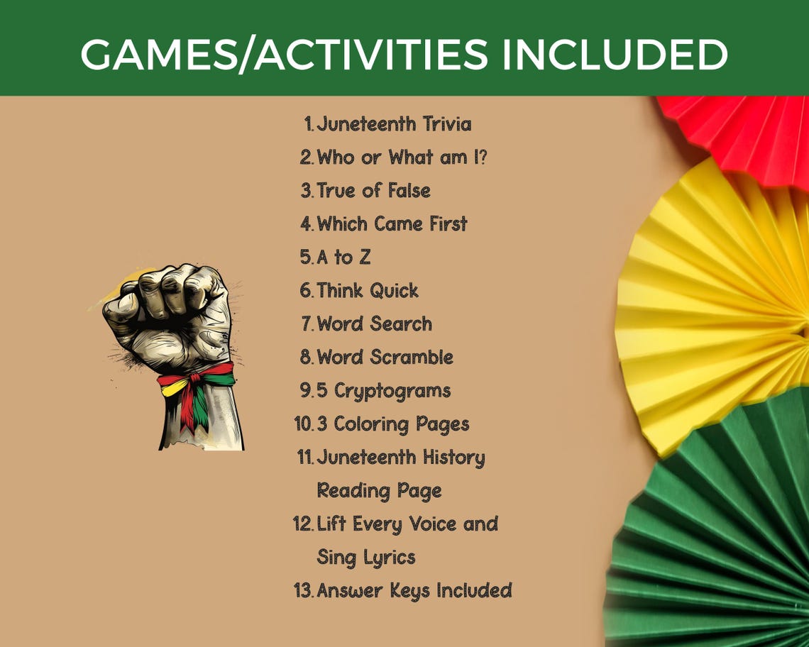 Juneteenth Games Bundle, Printable Trivia, Puzzles, Coloring Page ...