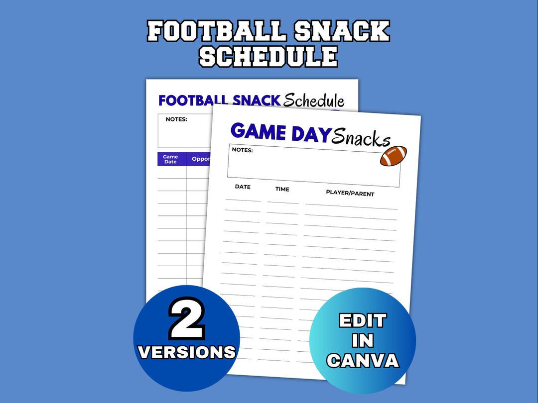 Editable Football Snack Schedule, Game Day Snack Sign Up, Youth ...