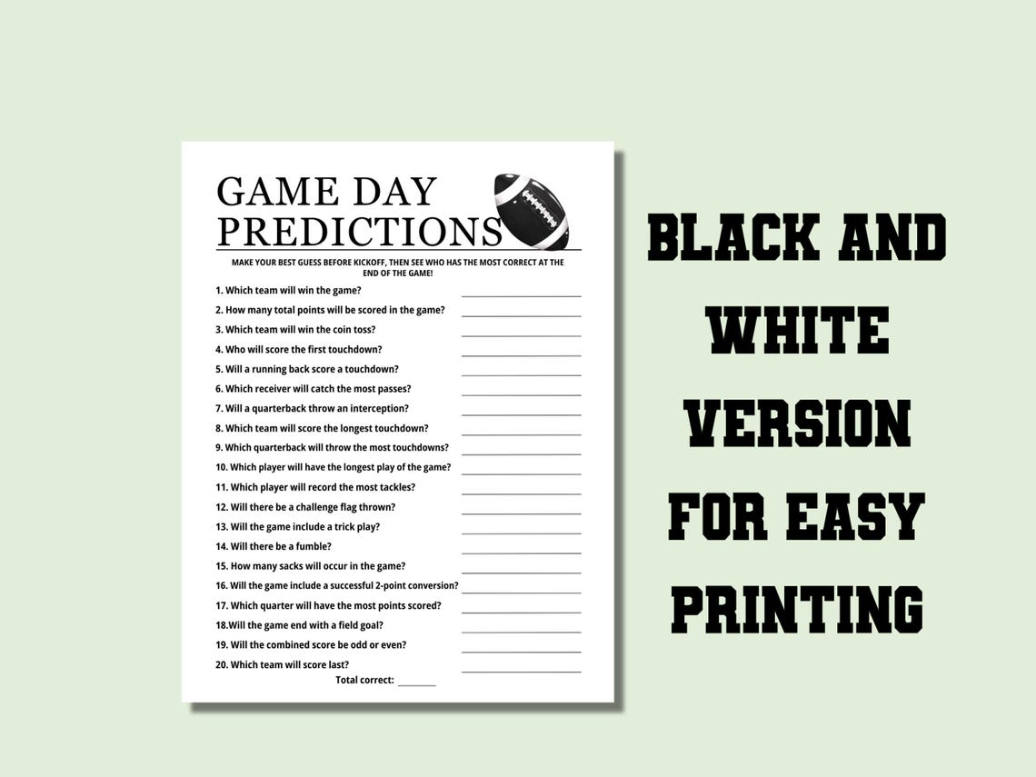 Game Day Predictions Printable, Football Party Game, Big Bowl Party ...