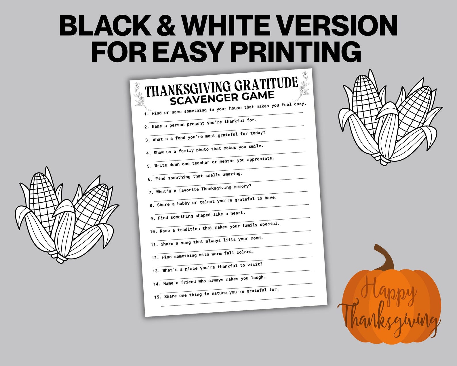 Thanksgiving Gratitude Game, Printable Thanksgiving Activity, Fall ...