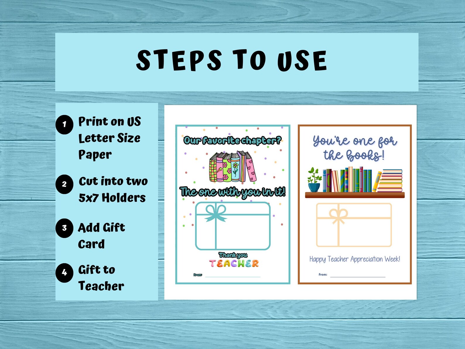 Teacher Appreciation Gift Card Holder Printable, Book Theme Teacher ...