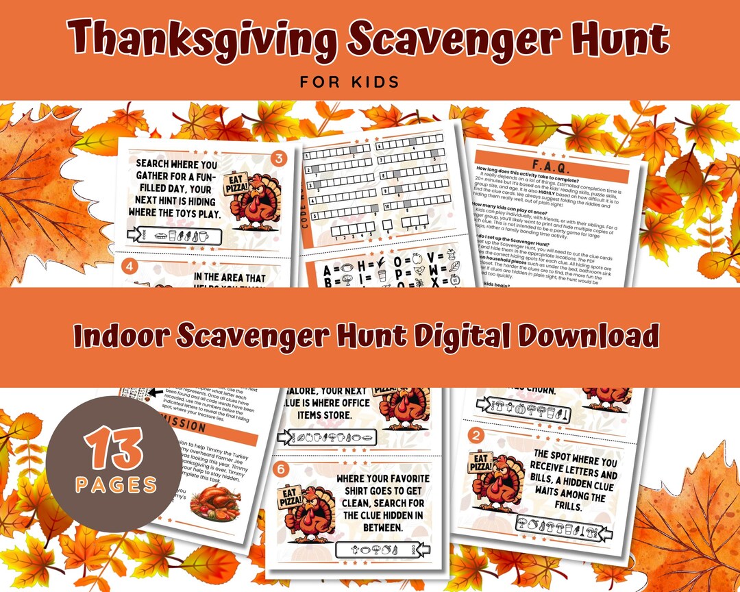 Thanksgiving Scavenger Hunt for Kids, Fall Printable, Family Game ...