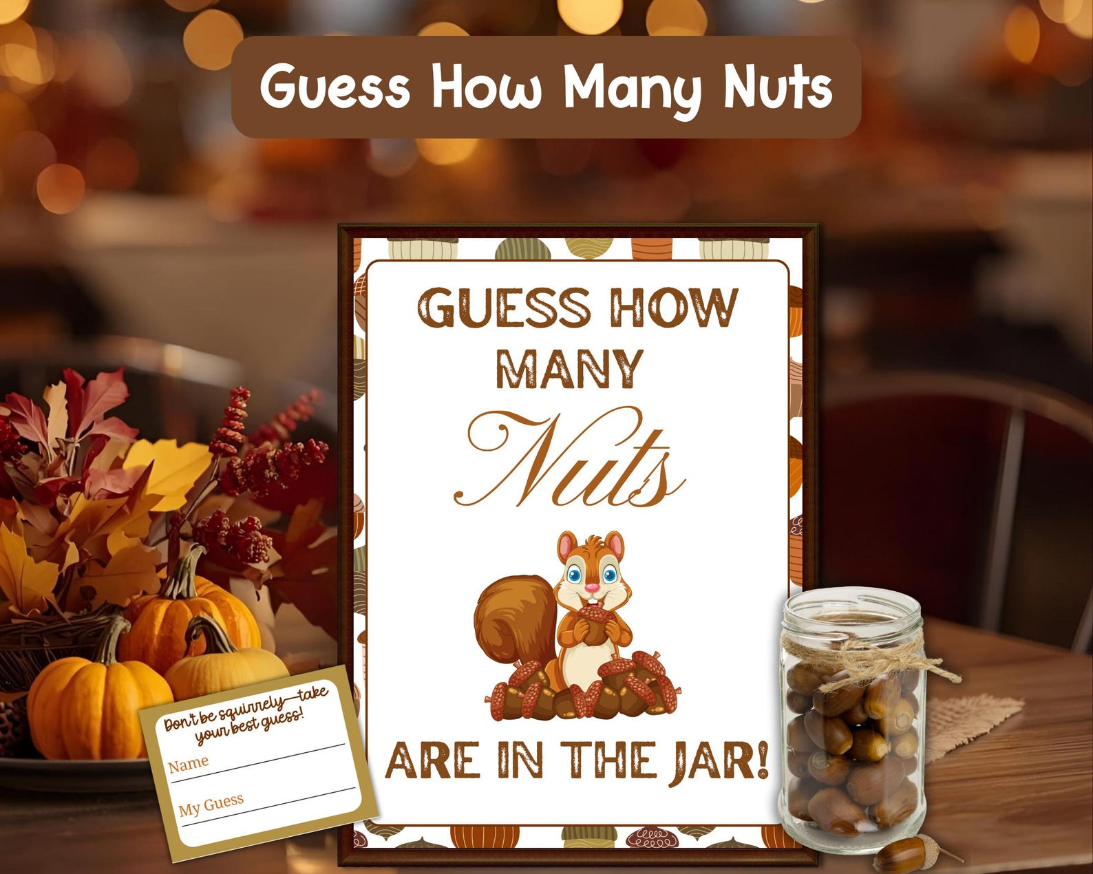 Guess How Many Nuts Game, Thanksgiving Party Game Printable, Fall ...