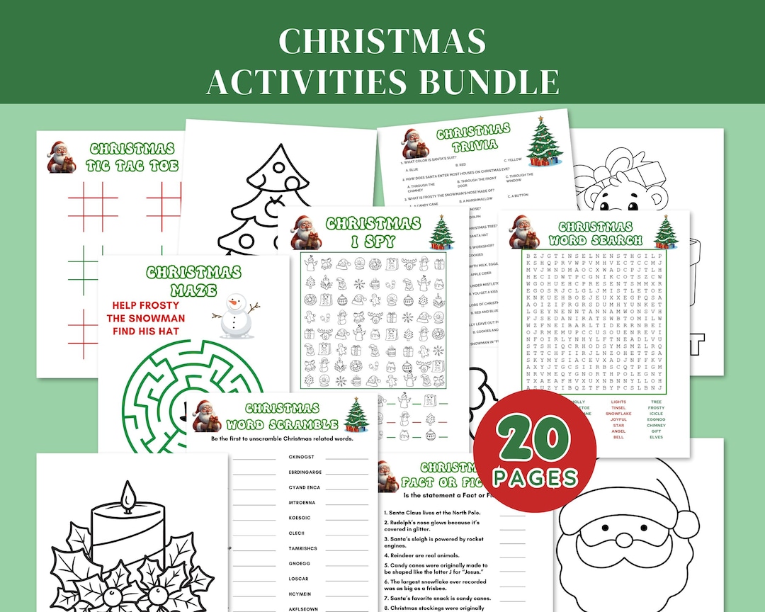 Christmas Game Bundle, Fun Kid Christmas Activities, Christmas Coloring ...