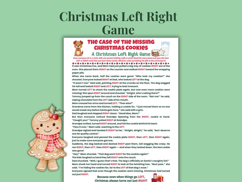Christmas Left Right Game for Kids, Family Holiday Party Game, Kids ...