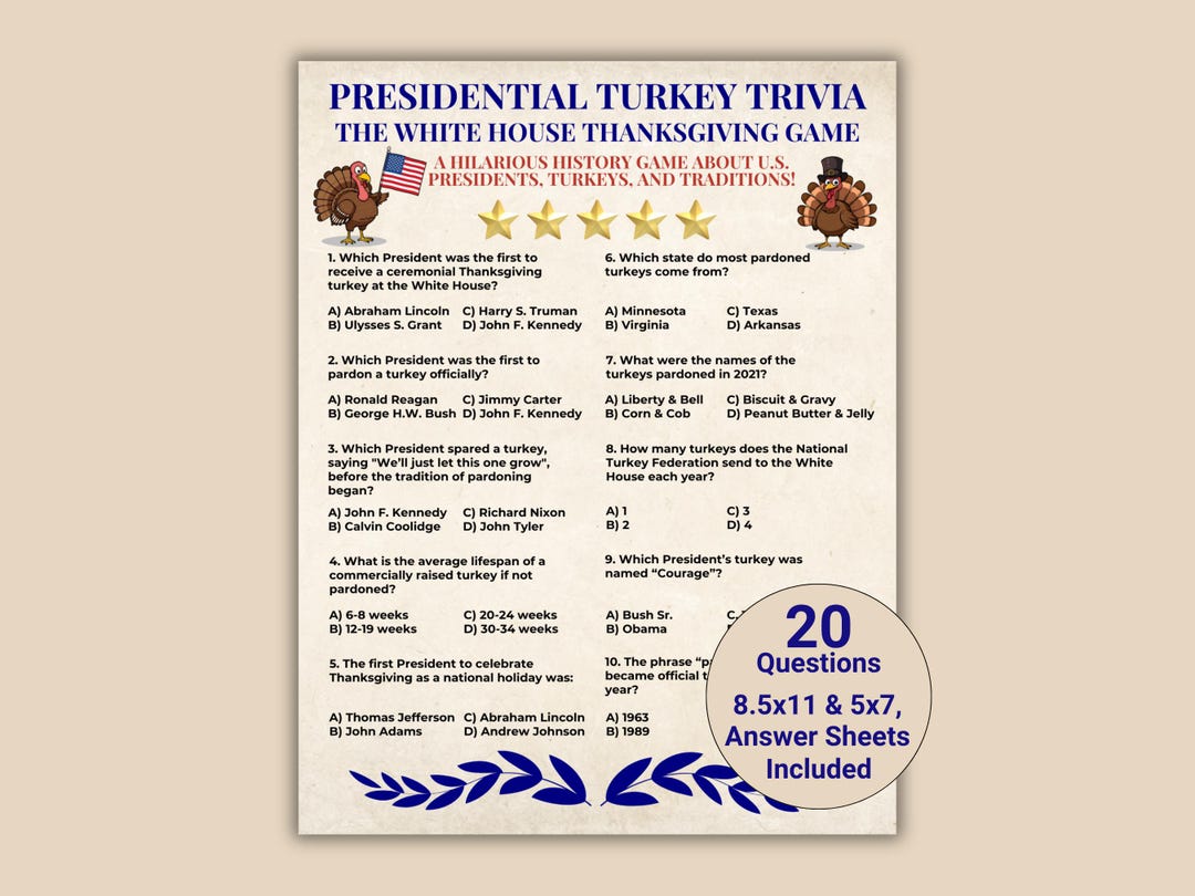 Turkey Trivia Game, Thanksgiving Kids Game, Holiday Party Games ...