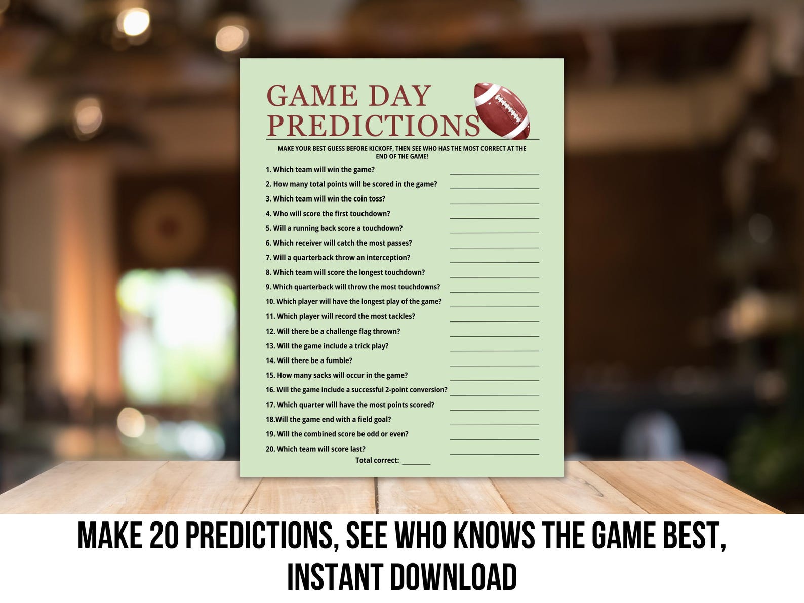 Game Day Predictions Printable, Football Party Game, Big Bowl Party ...
