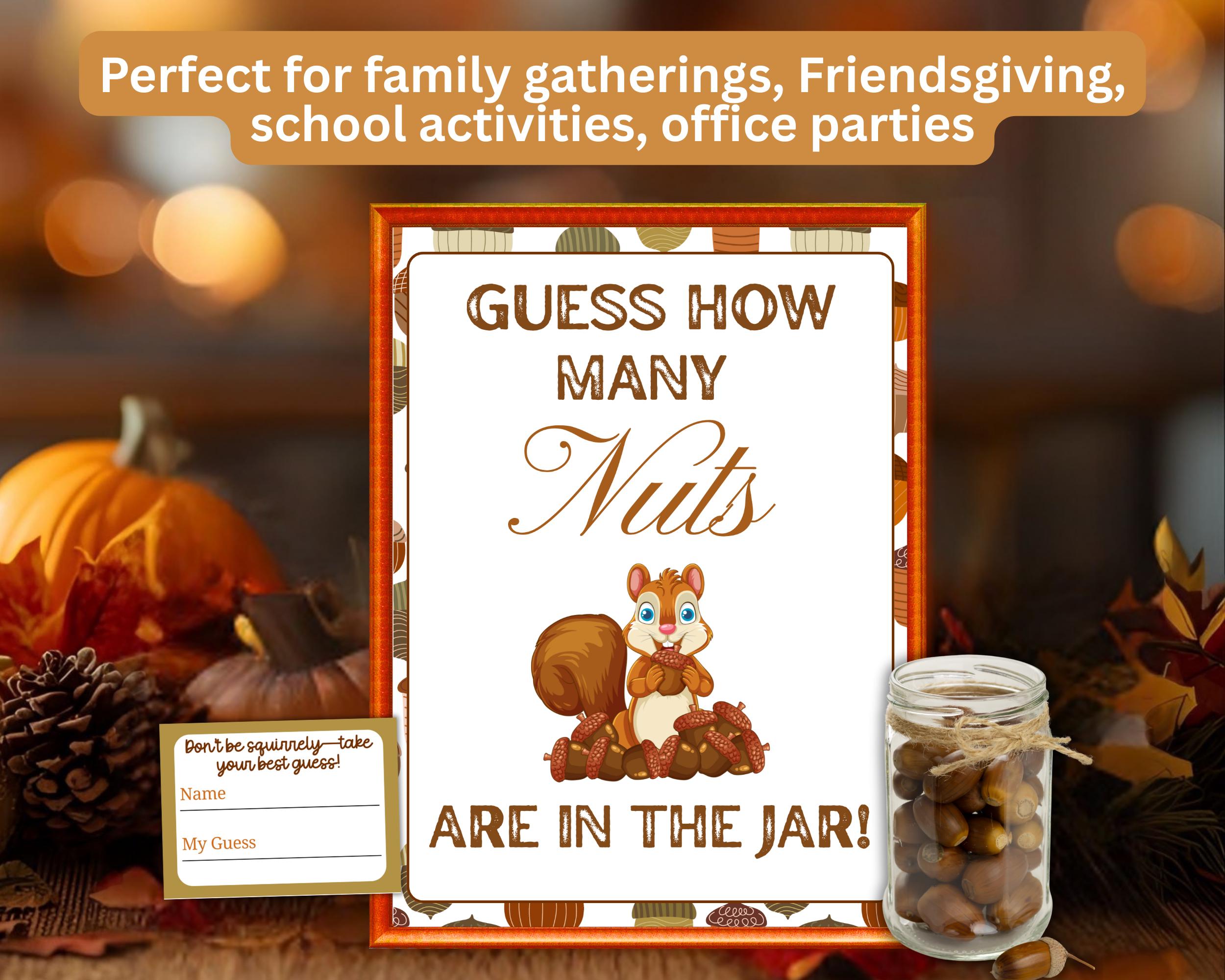 Guess How Many Nuts Game, Thanksgiving Party Game Printable, Fall ...