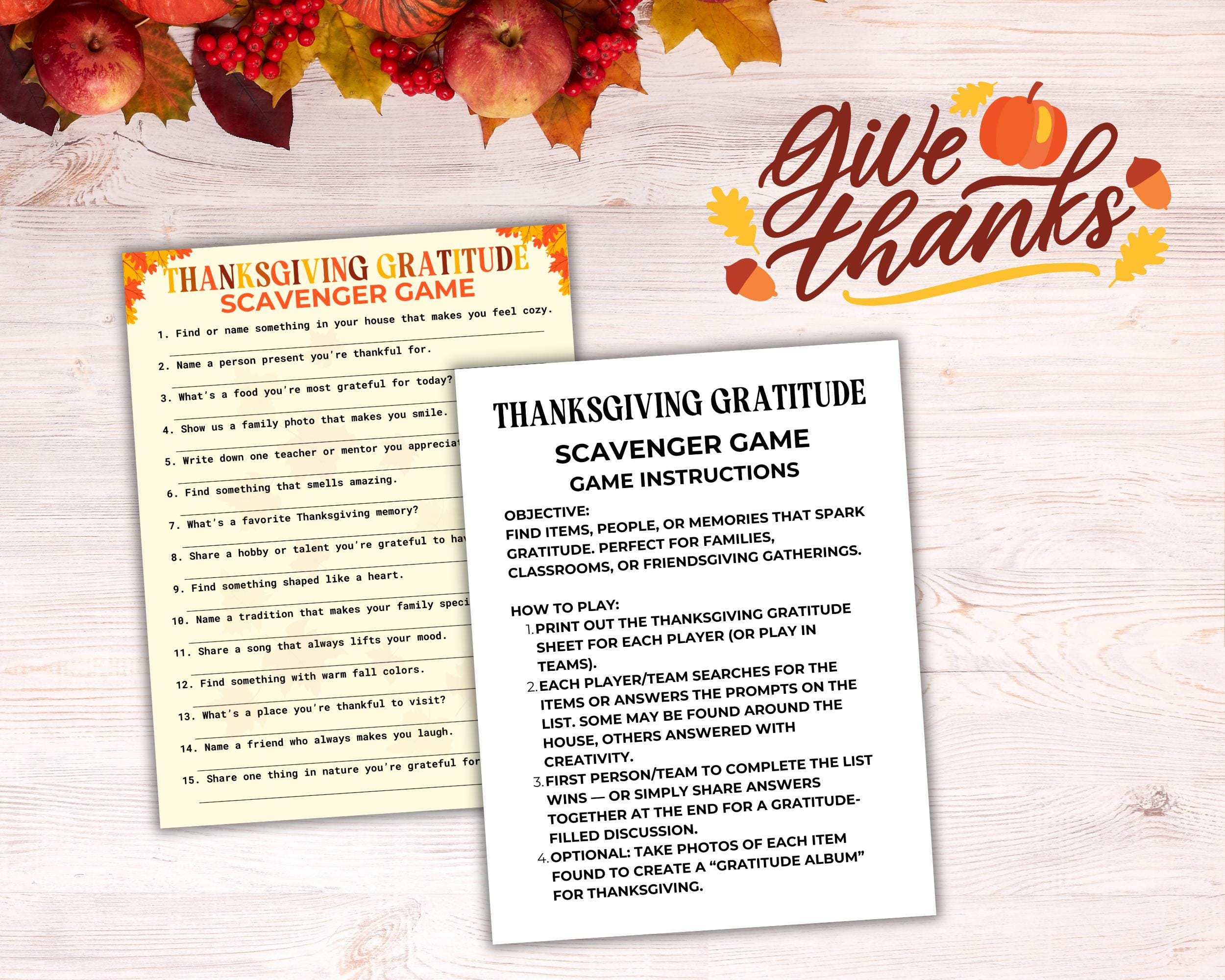 Thanksgiving Gratitude Game, Printable Thanksgiving Activity, Fall ...