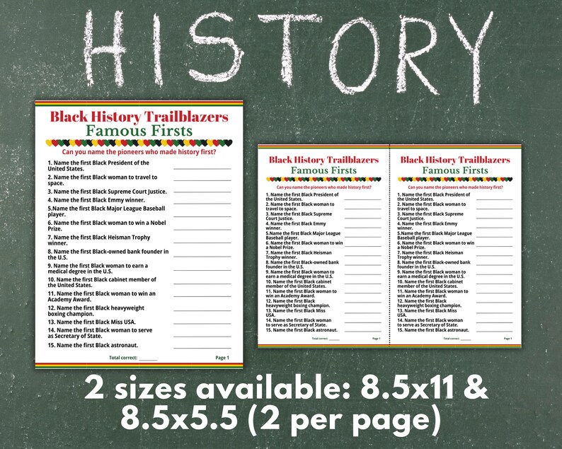 Black History Trivia Game, Black History Month Activity, Famous Firsts ...
