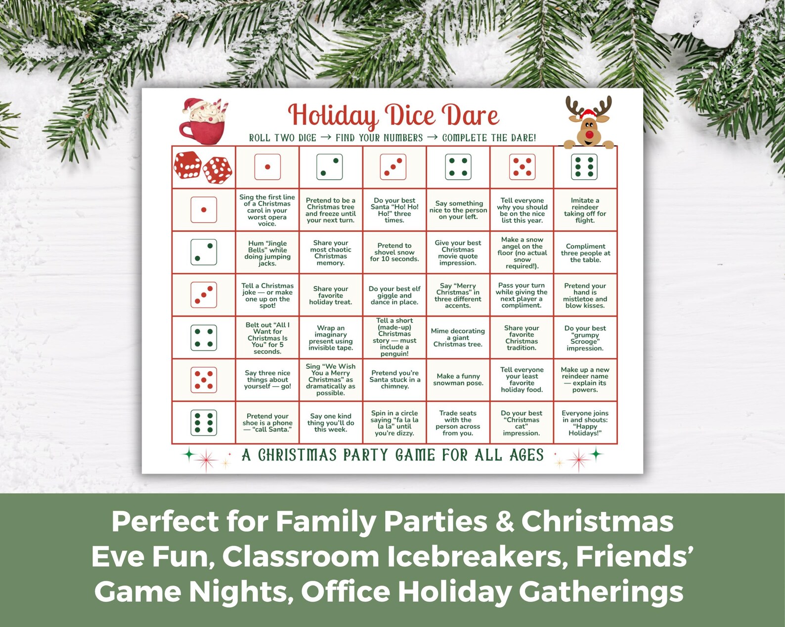 Christmas Dice Game, Holiday Dice Dare Game, Funny Christmas Party ...
