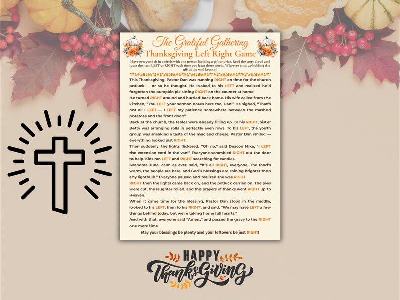Thanksgiving Left Right Game, Fall Party Printable, Thanksgiving Church ...