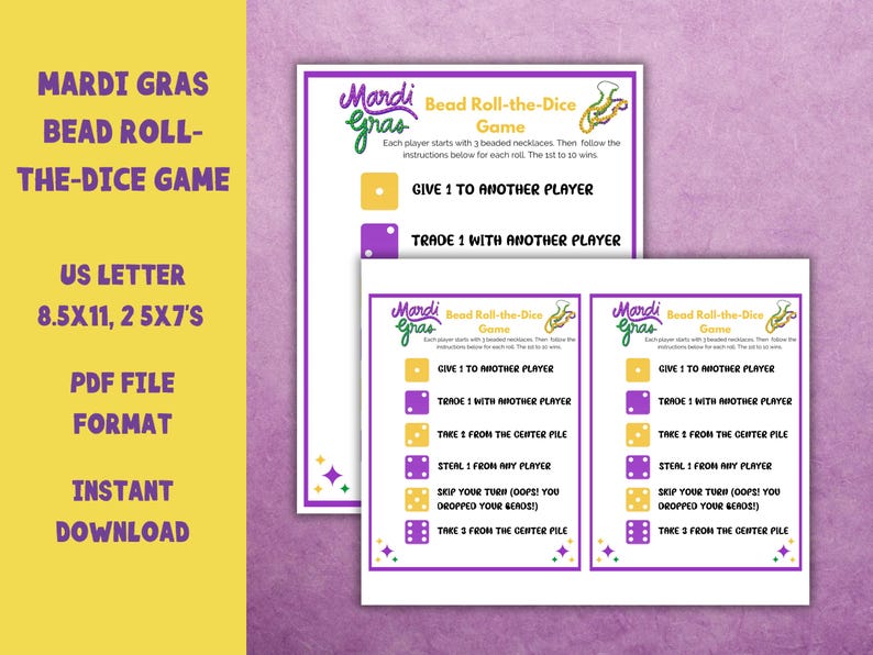 Mardi Gras Bead Roll-the-dice Game, Fun Mardi Gras Activity for Kids ...