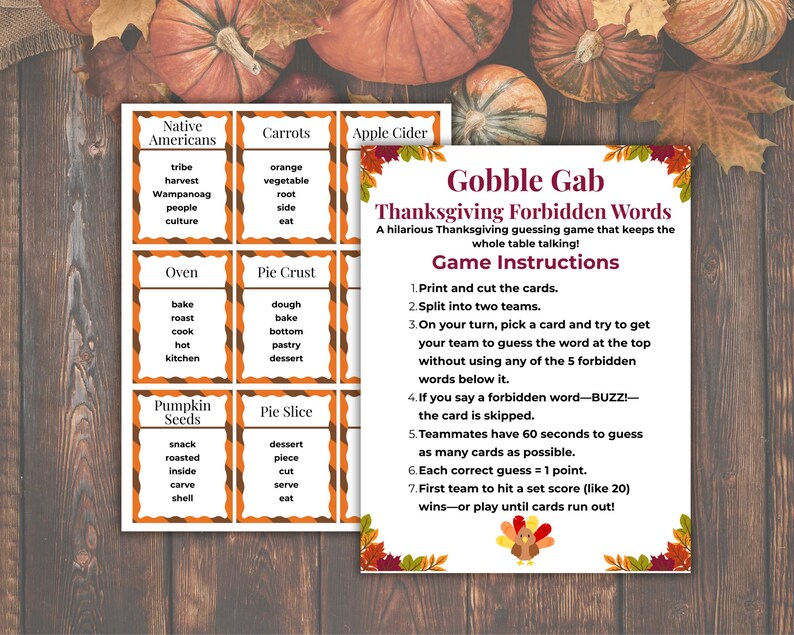 Thanksgiving Forbidden Words, Family Party Game, Friendsgiving Activity ...