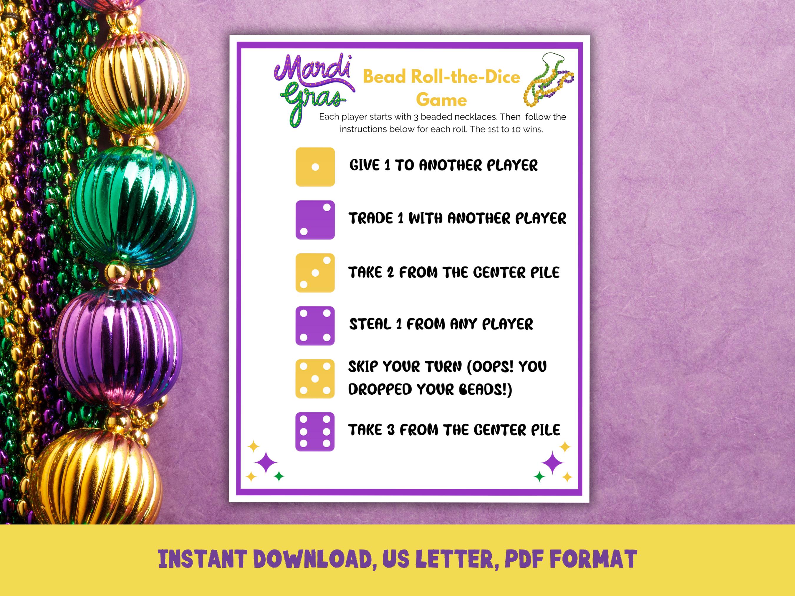 Mardi Gras Bead Roll-the-dice Game, Fun Mardi Gras Activity for Kids ...