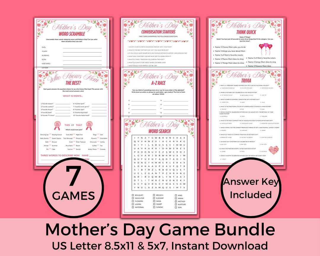 Mothers Day Game Bundle, Printable Mothers Day Activities for Kids and ...
