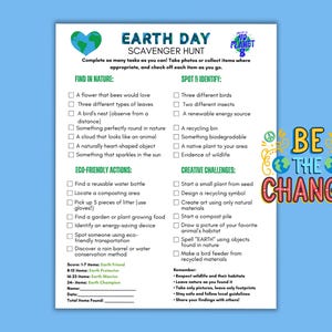 Earth Day Scavenger Hunt, Printable Outdoor Game (PDF Download) - Etsy
