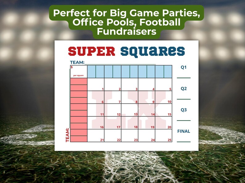 25 Super Football Bowl Squares, Printable Big Game Squares, Sports ...
