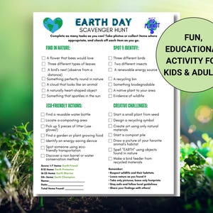 Earth Day Scavenger Hunt for Older Kids & Adults, Earth Day Printable ...